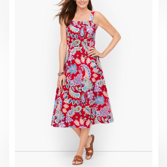 Talbots | Dresses | Talbots Fit And Flare Fantastic Paisley Square Neck Tank Midi Dress | Poshmark